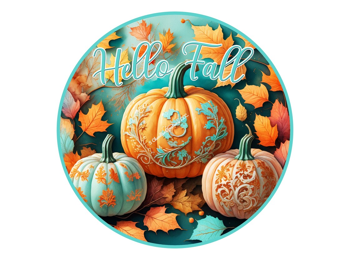 Teal Hello Fall Pumpkin Wreath Sign,autumn Wreath Sign,fall Wreath Sign ...