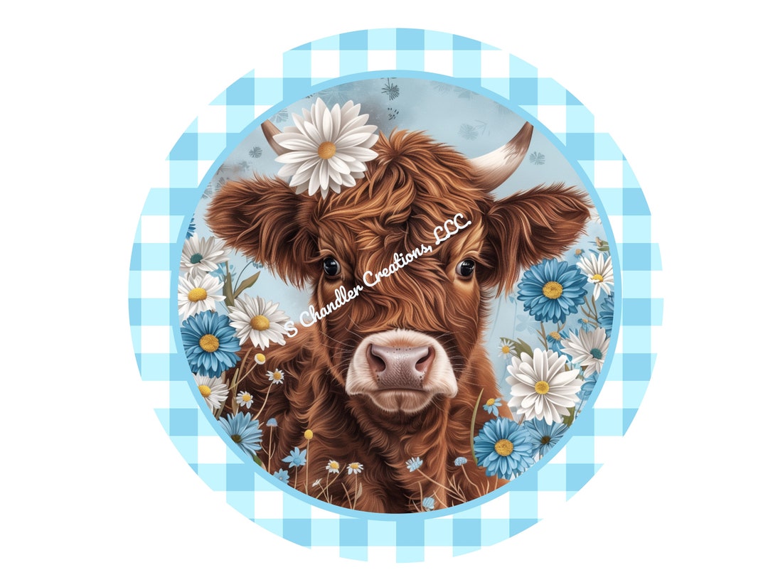 Highland Cow With Spring Flowers Wreath Sign, Floral Wreath Sign, Metal ...