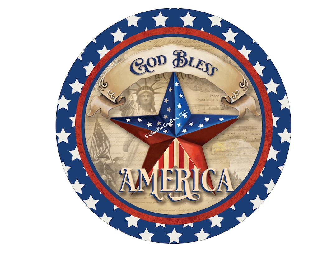 God Bless America Star Wreath Sign, July 4th Sign, 4th of July Sign ...