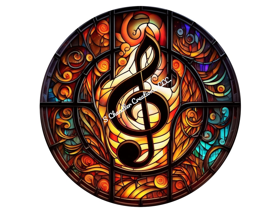 Faux Stained Glass Musical Note Wreath Sign, Music Themed Wreath Sign ...