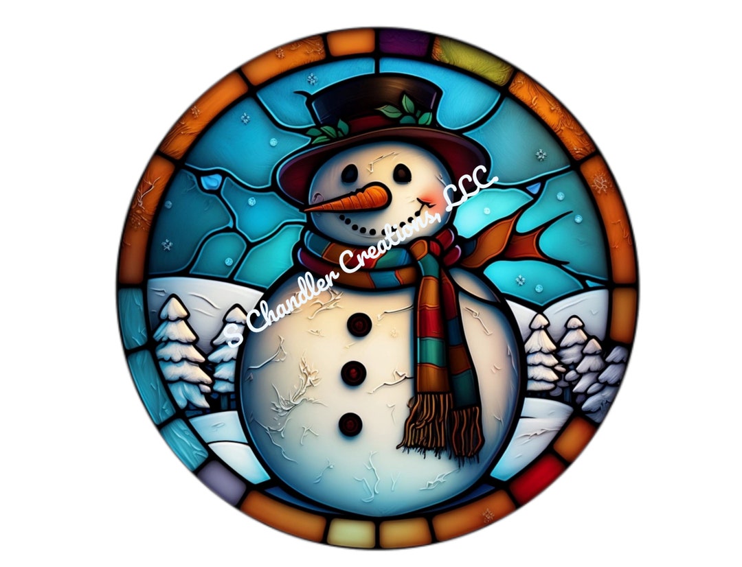 Snowman Wreath Sign,faux Stain Glass Snowman Wreath Sign,christmas ...