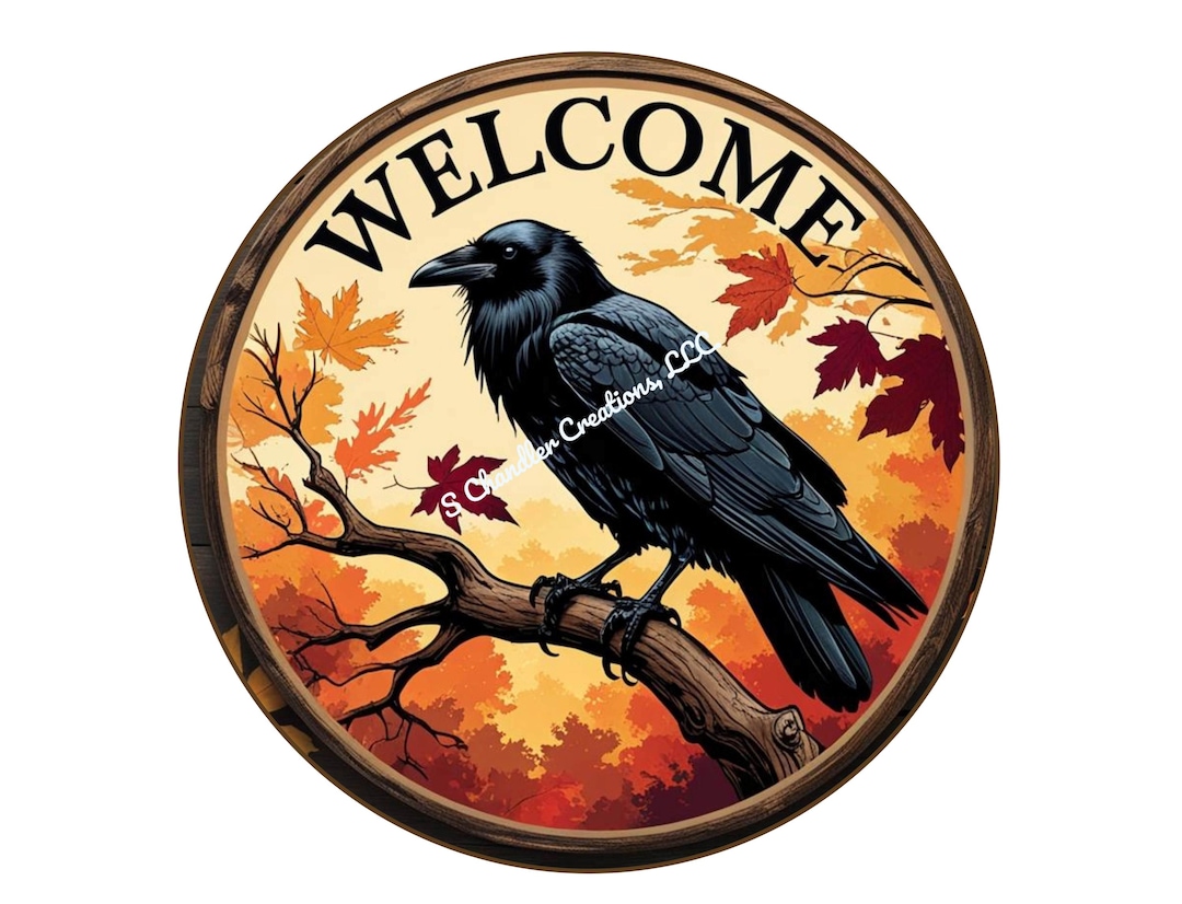 Black Crow Welcome Wreath Sign: Halloween Fall Decor - Etsy
