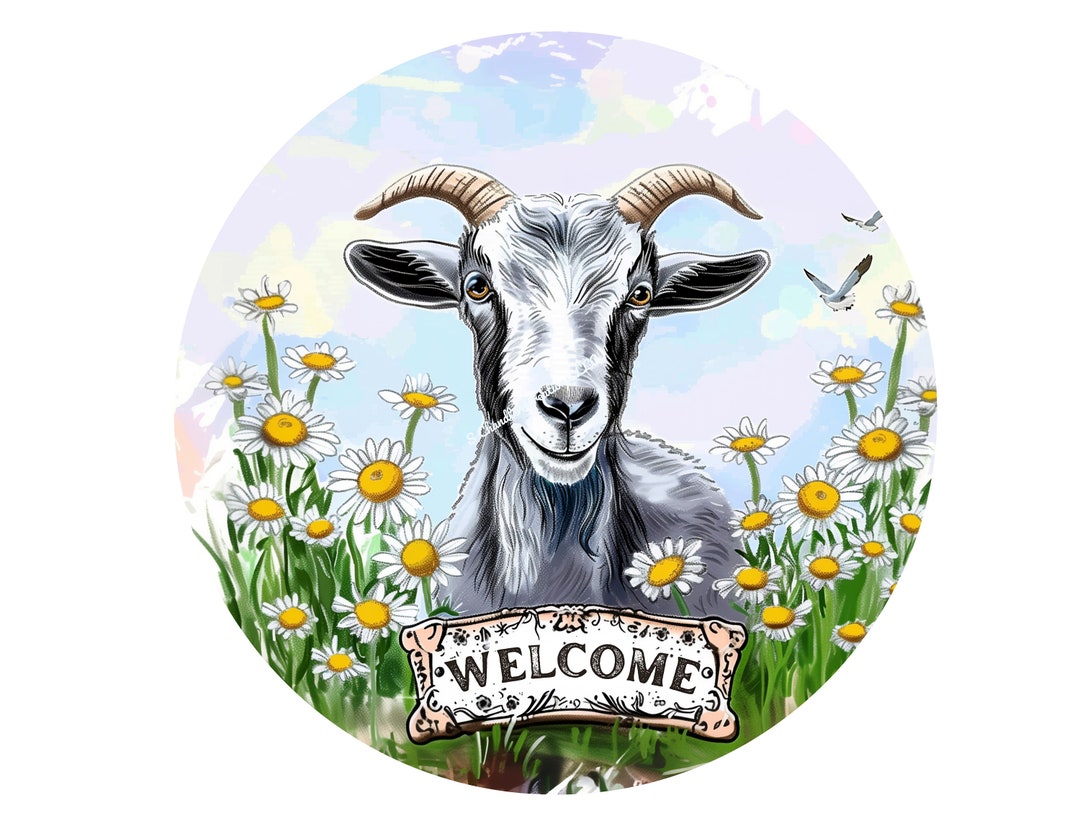 Welcome Goat Wreath Sign, Farmhouse Wreath Sign, Metal Wreath Sign ...