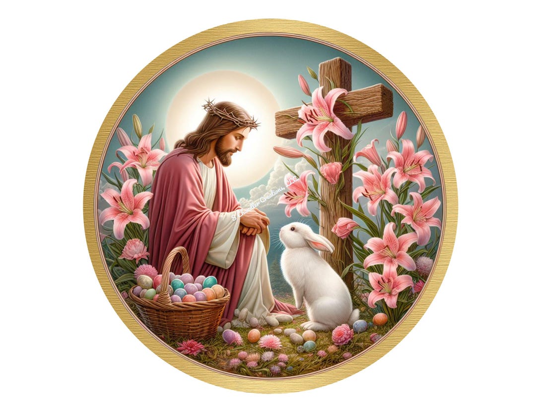 Jesus and Bunny at Cross Wreath Sign, Easter Wreath Sign, Metal Wreath ...