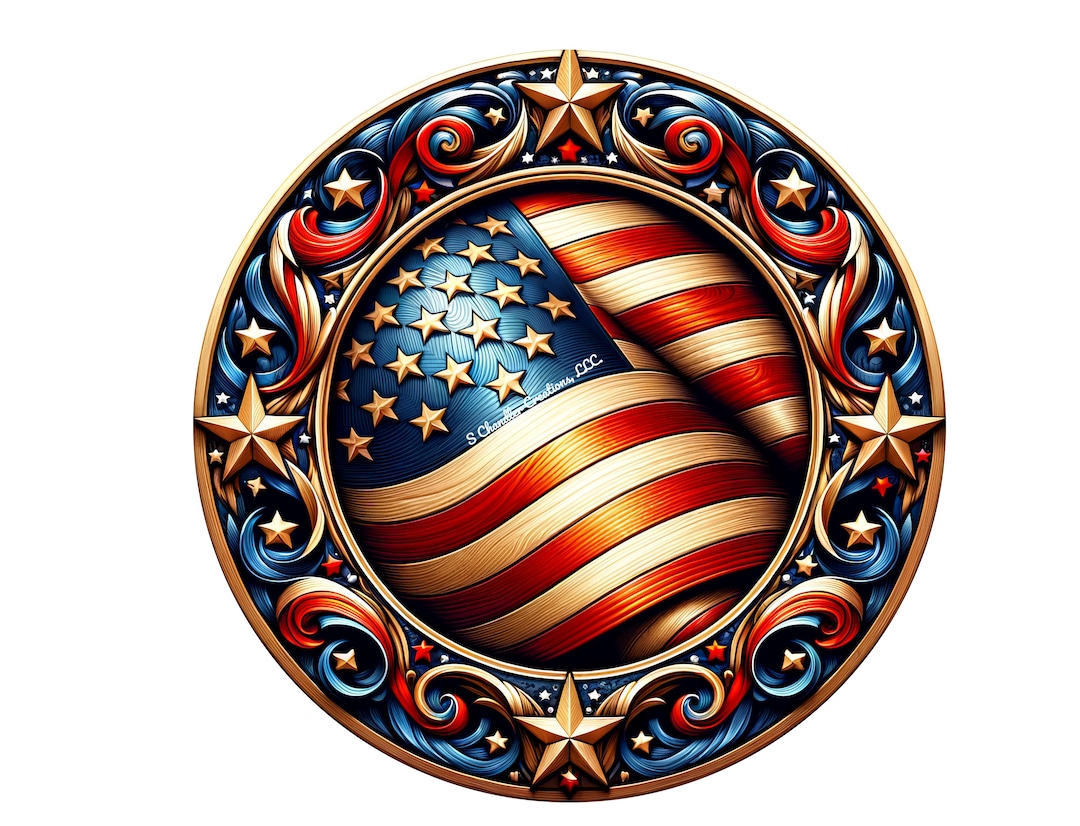 Round Faux Stained Glass Patriotic American Flag and Florals Wreath ...