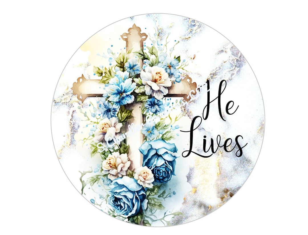 He Lives Cross Wreath Sign,easter Wreath Sign,metal Wreath Sign,round ...