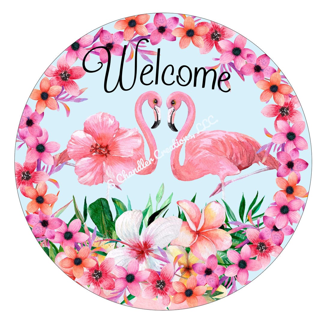 Welcome Flamingo Wreath Sign, Flamingo Summer Wreath Sign, Metal Wreath ...