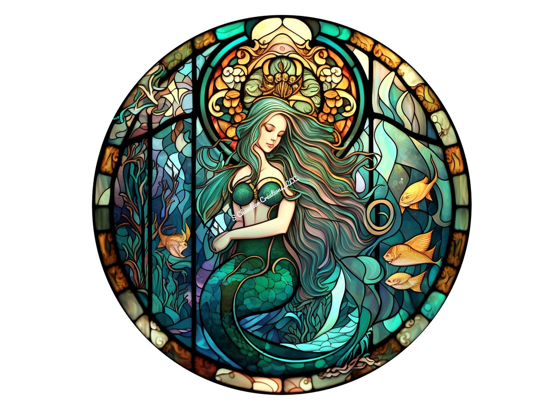 Faux Stained Glass Mermaid Wreath Sign, Beach Metal Wreath Sign, Round ...