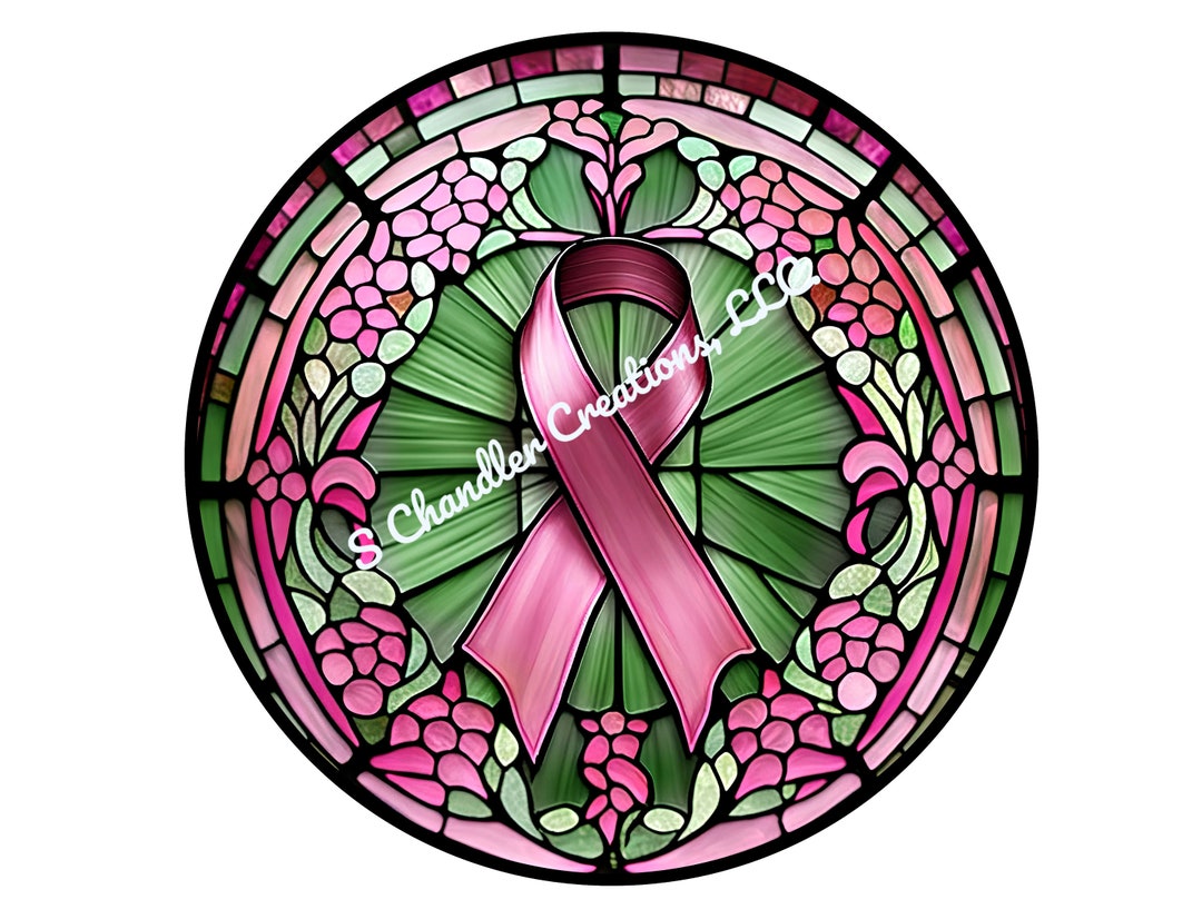Faux Stained Glass Breast Cancer Ribbon Wreath Sign, Breast Cancer ...