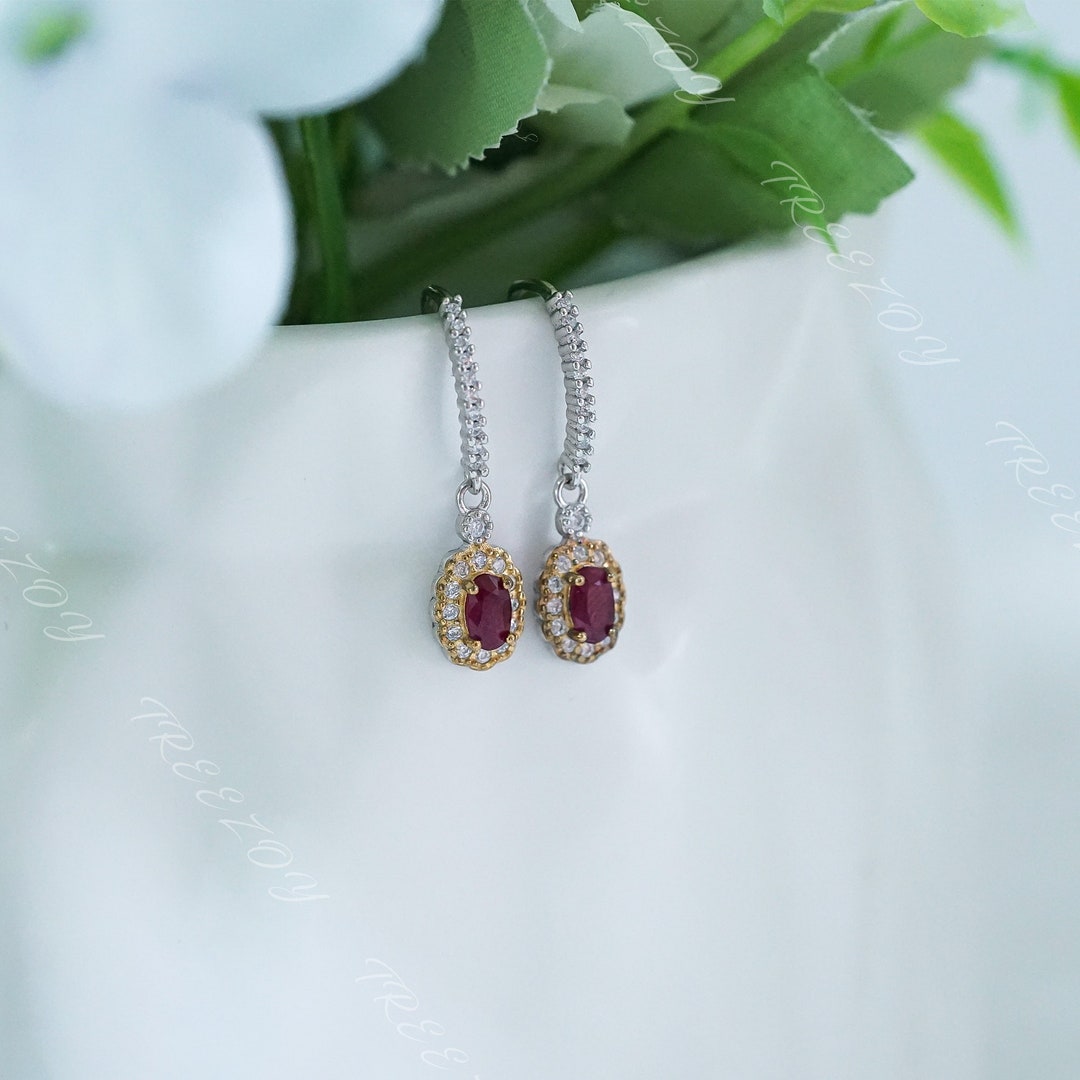 Real Ruby Earrings, Natural Ruby Earrings, Drop Earrings, Anniversary ...