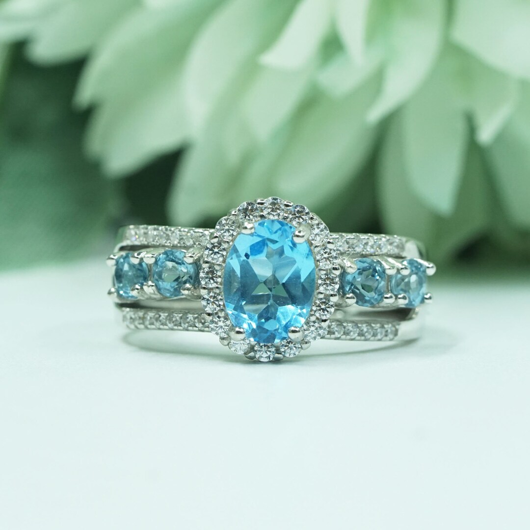 Gorgeous Swiss Topaz Bright Blue Topaz Ring 925 Sterling Silver Band ...