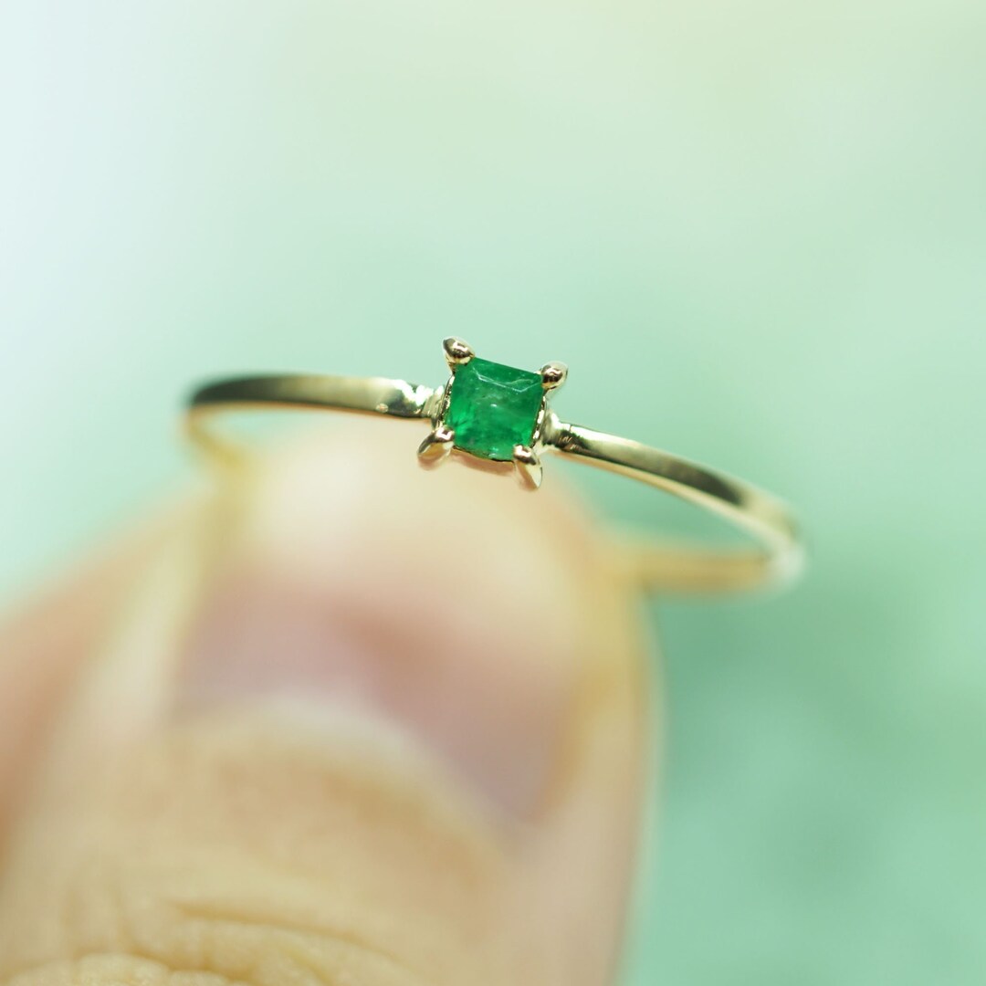 Solid 18K Gold Emerald Ring, Natural Emerald Ring, Stacking Ring ...