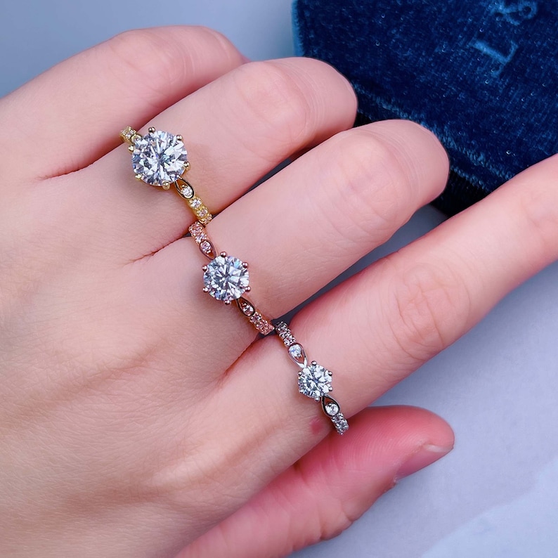 1ct 2ct Fire Moissanite Ring Brilliant Round Cut - Etsy