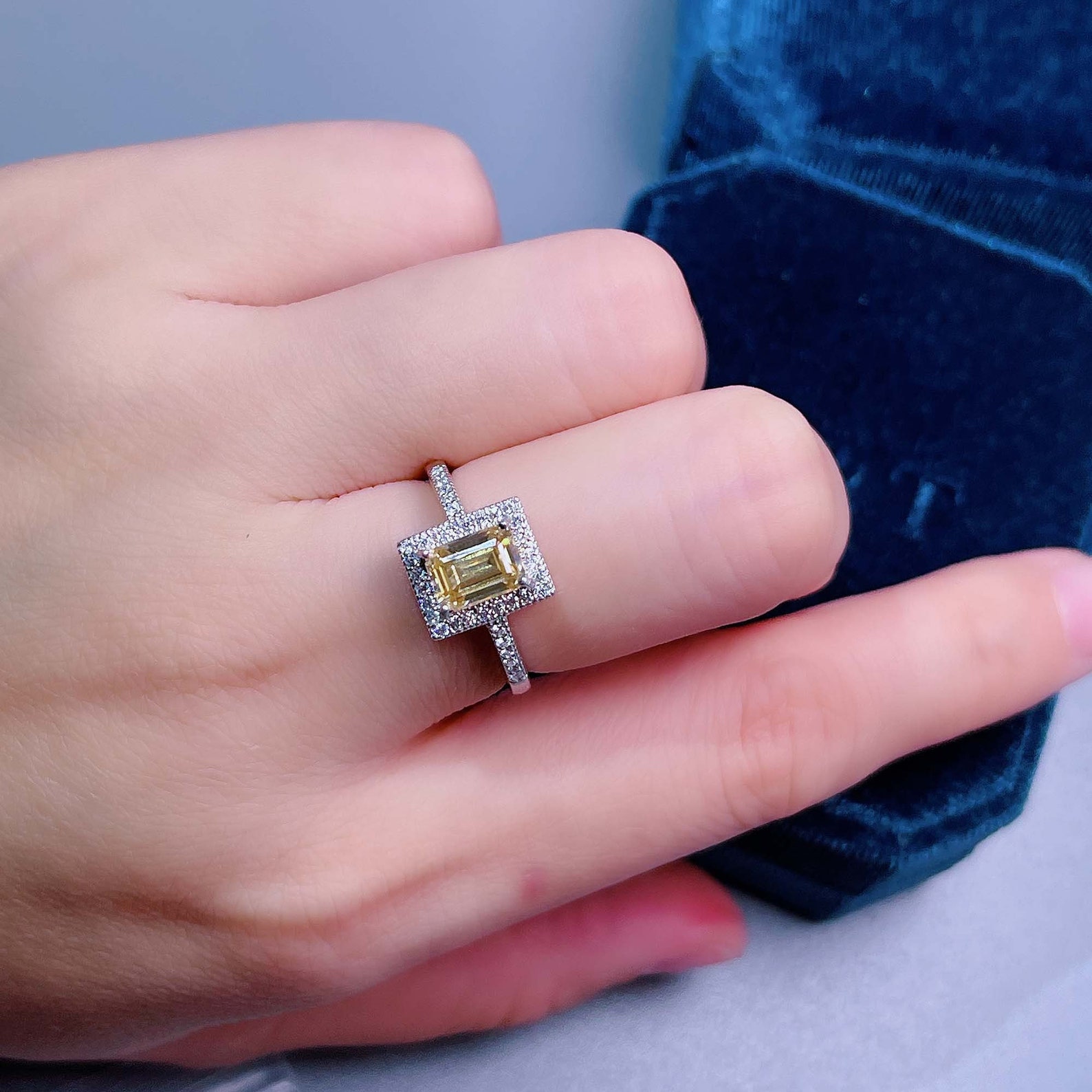 1ct Yellow Moissanite Ring for Engagement Emerald Cut - Etsy