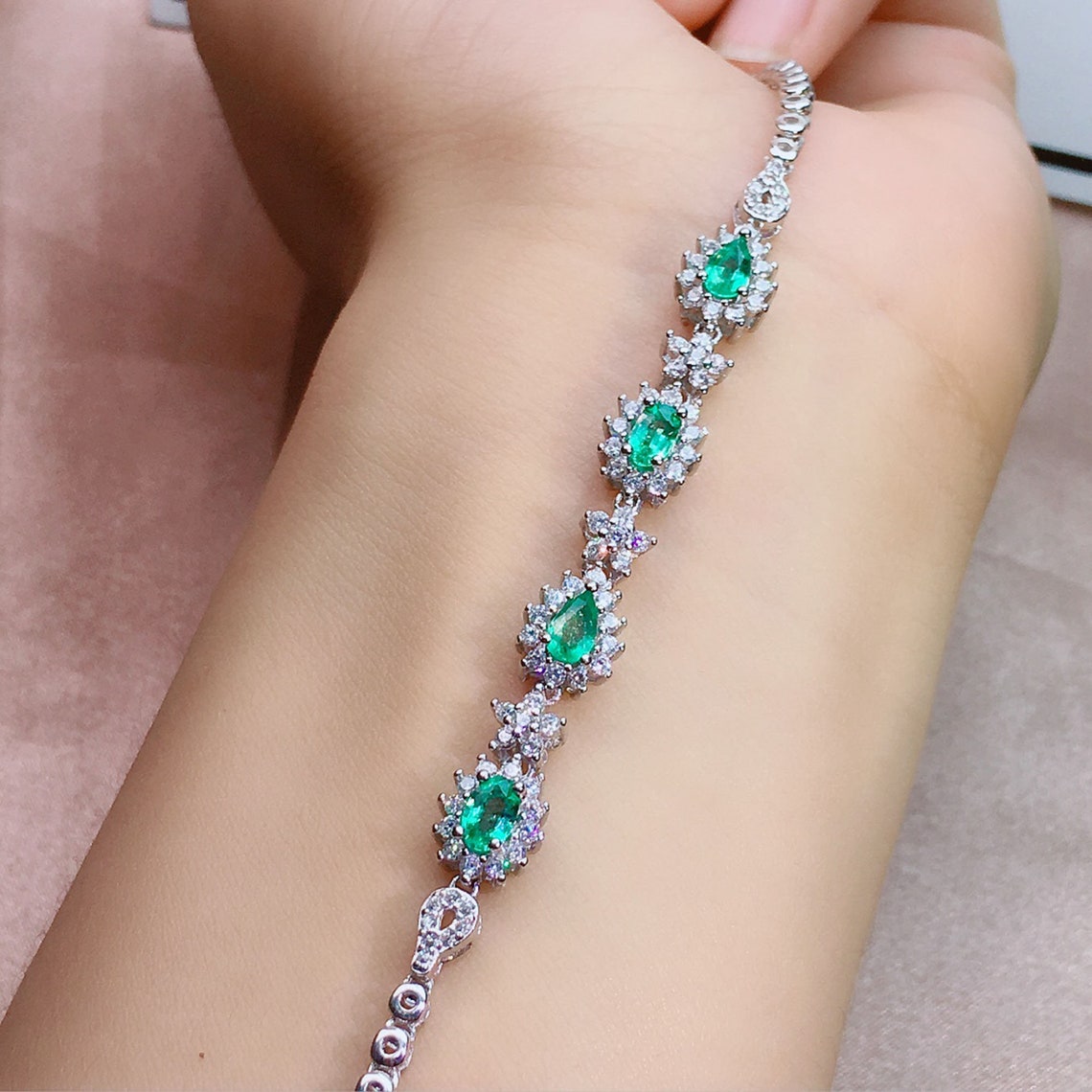 Natural Emerald Bracelet Sterling Silver Bracelet Emerald | Etsy