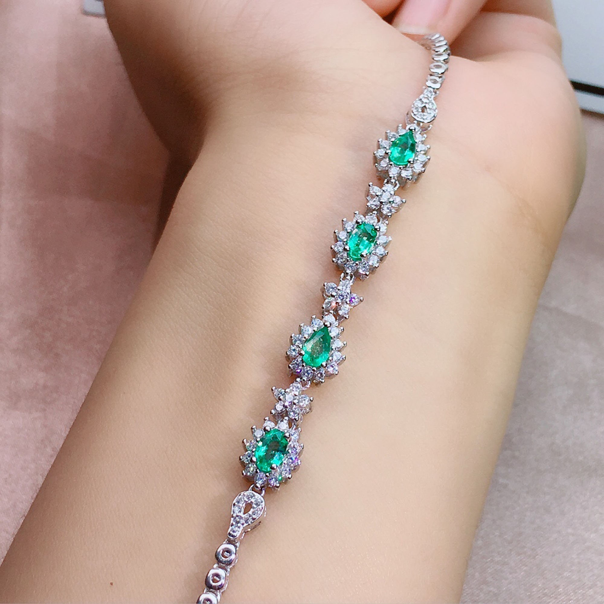 Natural Emerald Bracelet Sterling Silver Bracelet Emerald | Etsy