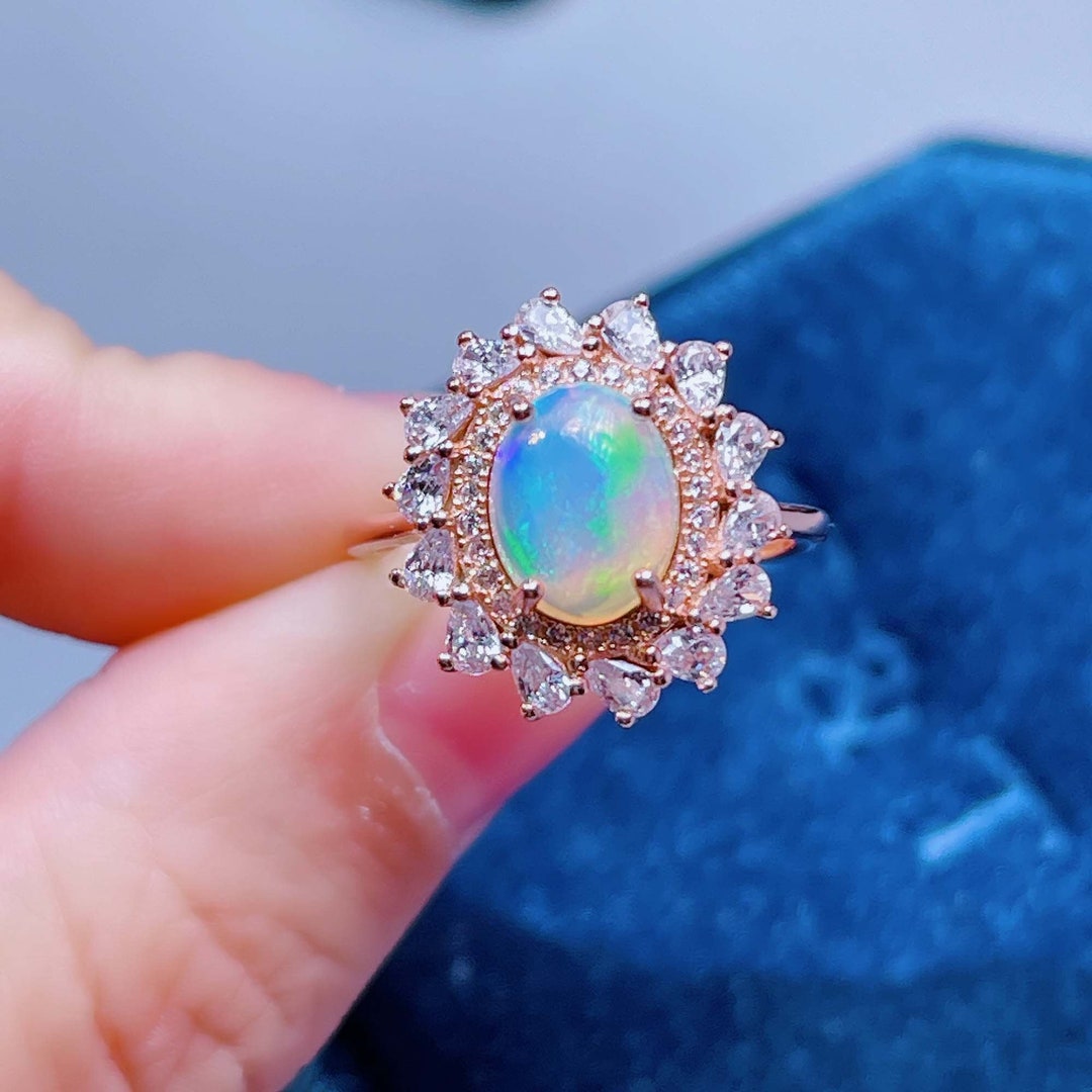 Natural Opal Ring, Rainbow Opal Ring, Rose Gold Opal Ring, October ...