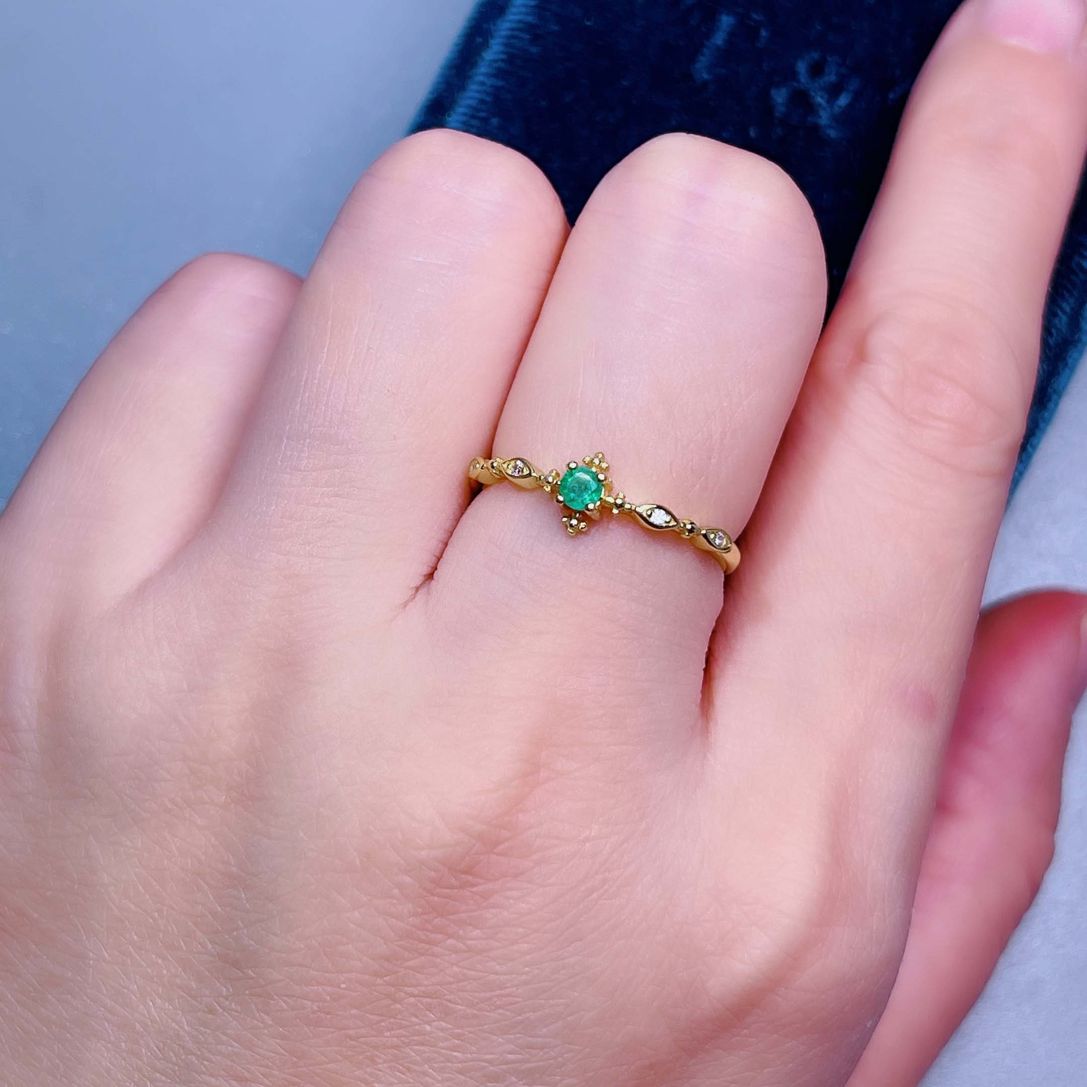 Tiny Round Emerald Ring Handmade Gold Plated Stacking Ring | Etsy