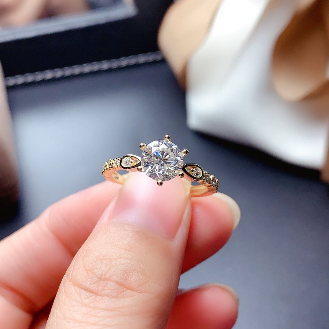 1ct 2ct Fire Moissanite Ring Brilliant Round Cut | Etsy