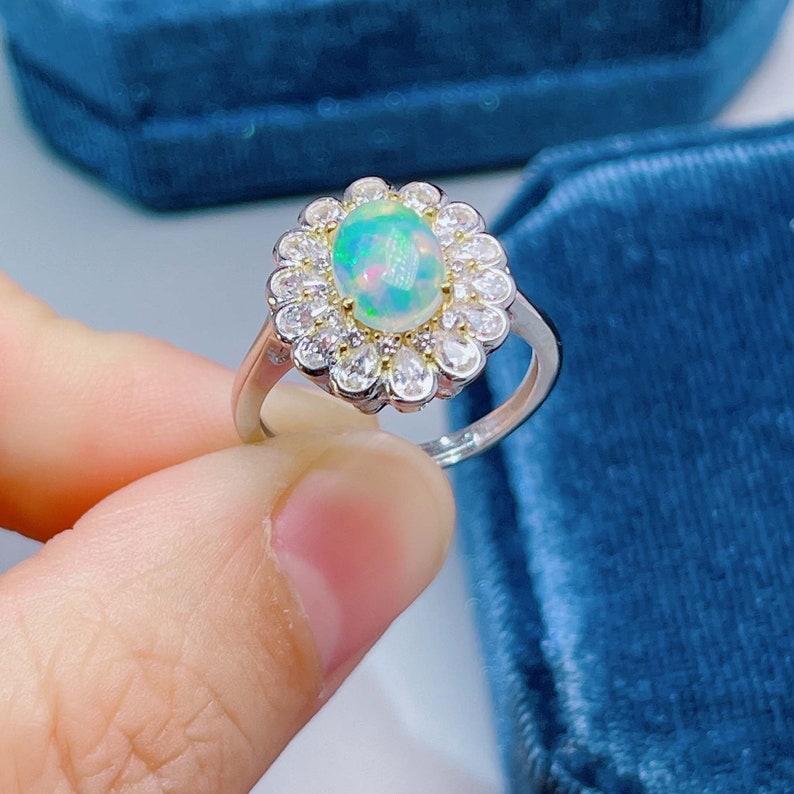 Natural Fire Rainbow Opal Ring October Birthstone Ring | Etsy