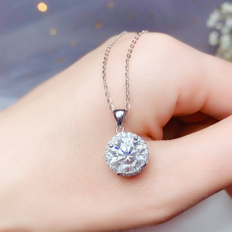 Moissanite Pendants Necklaces 1ct 2ct Round Moissanite | Etsy