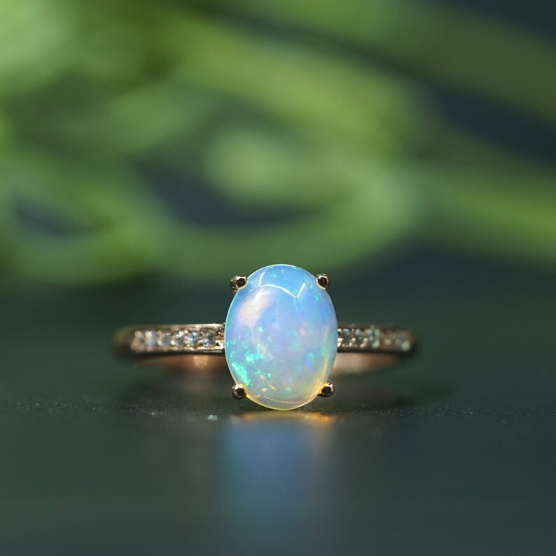 Natural Oval Opal Fire Ring 79mm October Birthstone Blue | Etsy