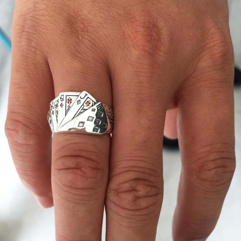 Solid 925 Sterling Silver Playing Cards Ring Poker Ring - Etsy