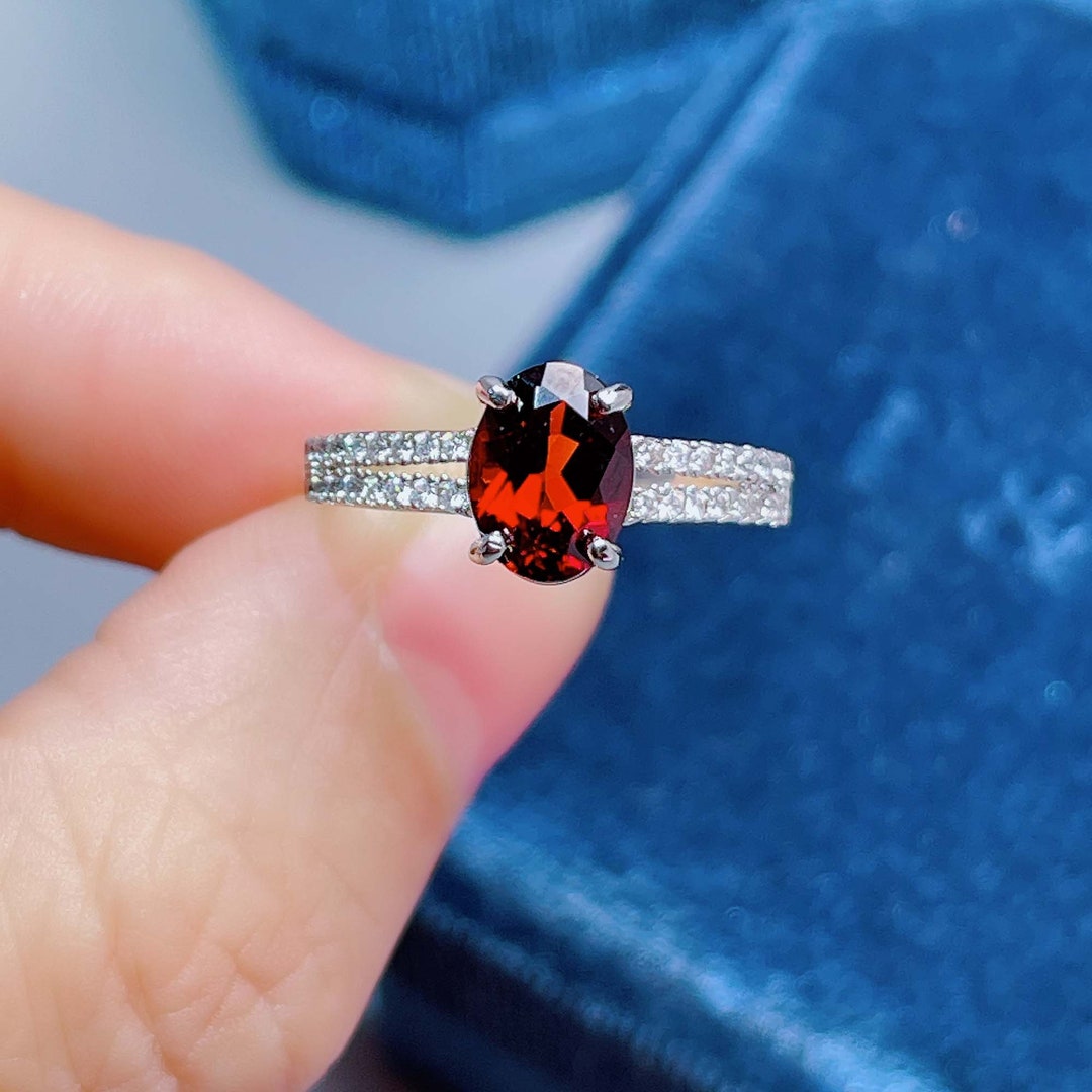 Natural Garnet Ring January Birthstone Silver Ring Dainty - Etsy