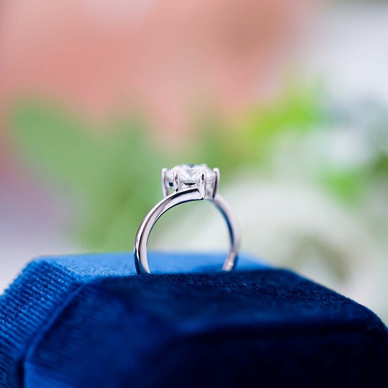Dainty Moissanite Sterling Silver Ring: 1ct Round Cut, D Color ...