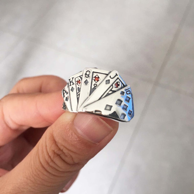 Solid 925 Sterling Silver Playing Cards Ring Poker Ring - Etsy