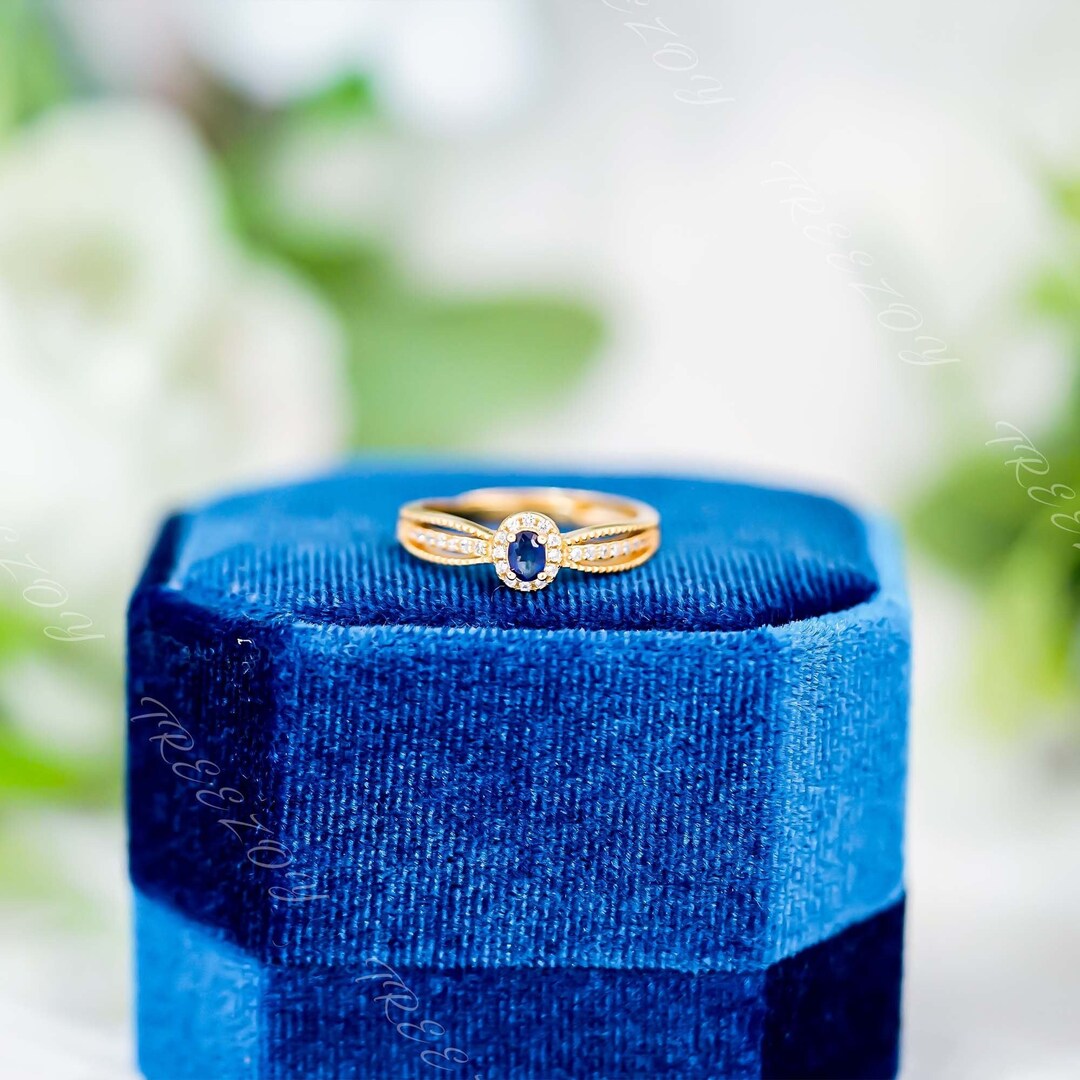 Natural Sapphire Ring, 3*4mm Genuine Oval Blue Sapphire, September ...