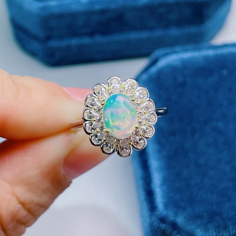 Natural Fire Rainbow Opal Ring October Birthstone Ring | Etsy