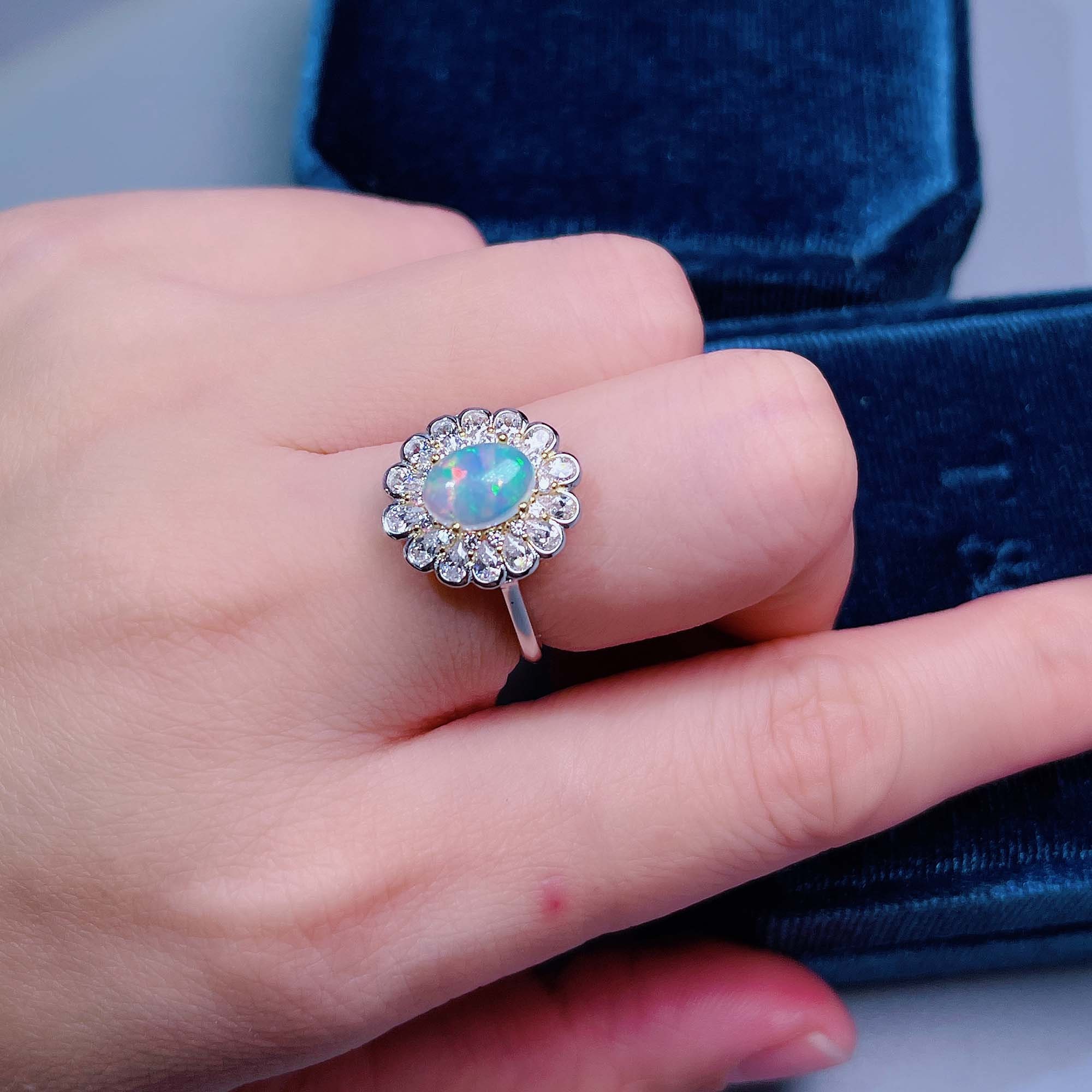 Natural Fire Rainbow Opal Ring October Birthstone Ring | Etsy