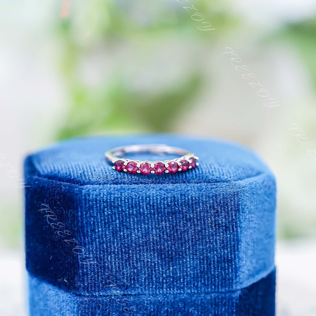 Natural Garnet Ring, Women Round Garnet Ring, Sterling Silver Ring ...