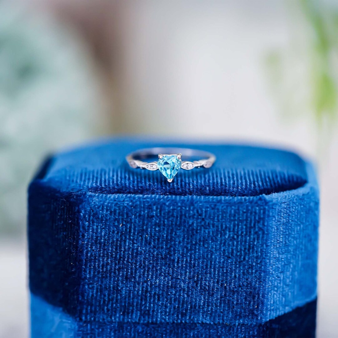 Swiss Blue Topaz Ring, Handmade Heart Cut Topaz Stone, Heart Ring for ...