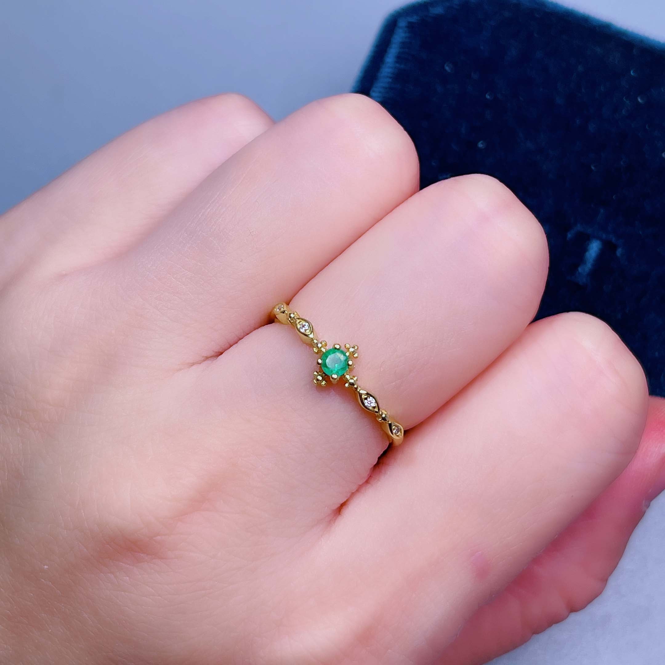 Tiny Round Emerald Ring Handmade Gold Plated Stacking Ring | Etsy