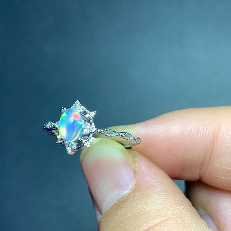 Opal Ring Sterling Silver Genuine Opal Ring October | Etsy