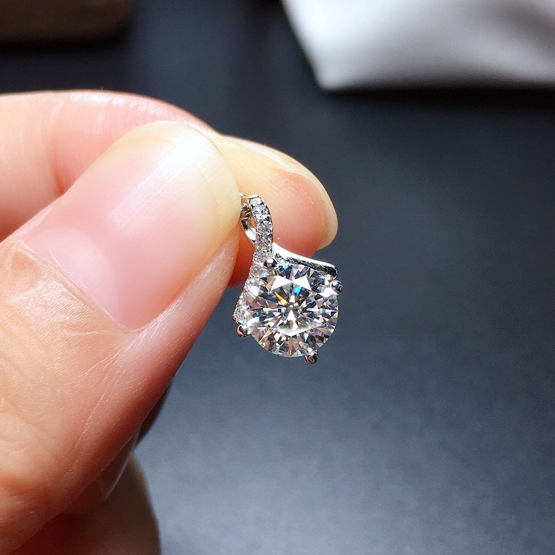 1ct Round Cut Moissanite Necklace Pendant 925 Sterling - Etsy