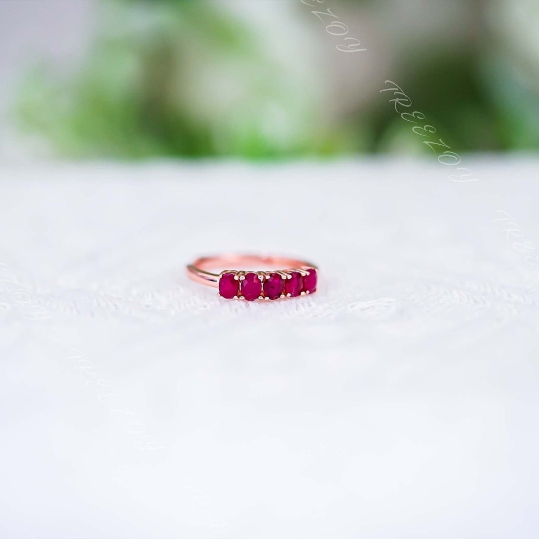 Ruby Engagement Ring / Rose Gold Band / Ruby Band / July Birthstone / Stackable Ring / Custom ...