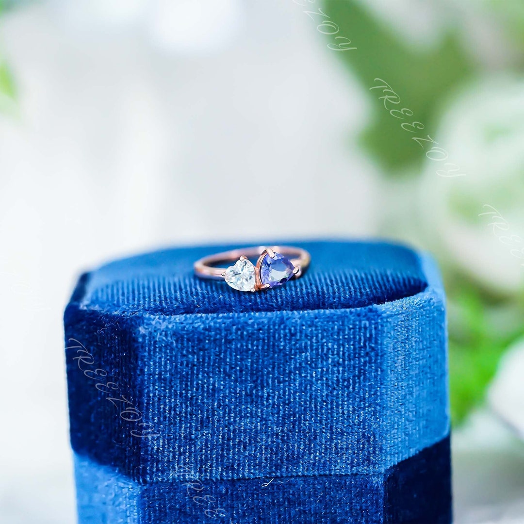Trilliant Tanzanite Ring, Heart Shape Aquamarine Ring, Birthstone Ring ...