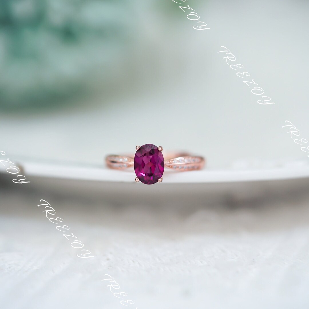 Genuine Garnet Stone Ring, Rose Gold Garnet Ring, Handmade Real ...