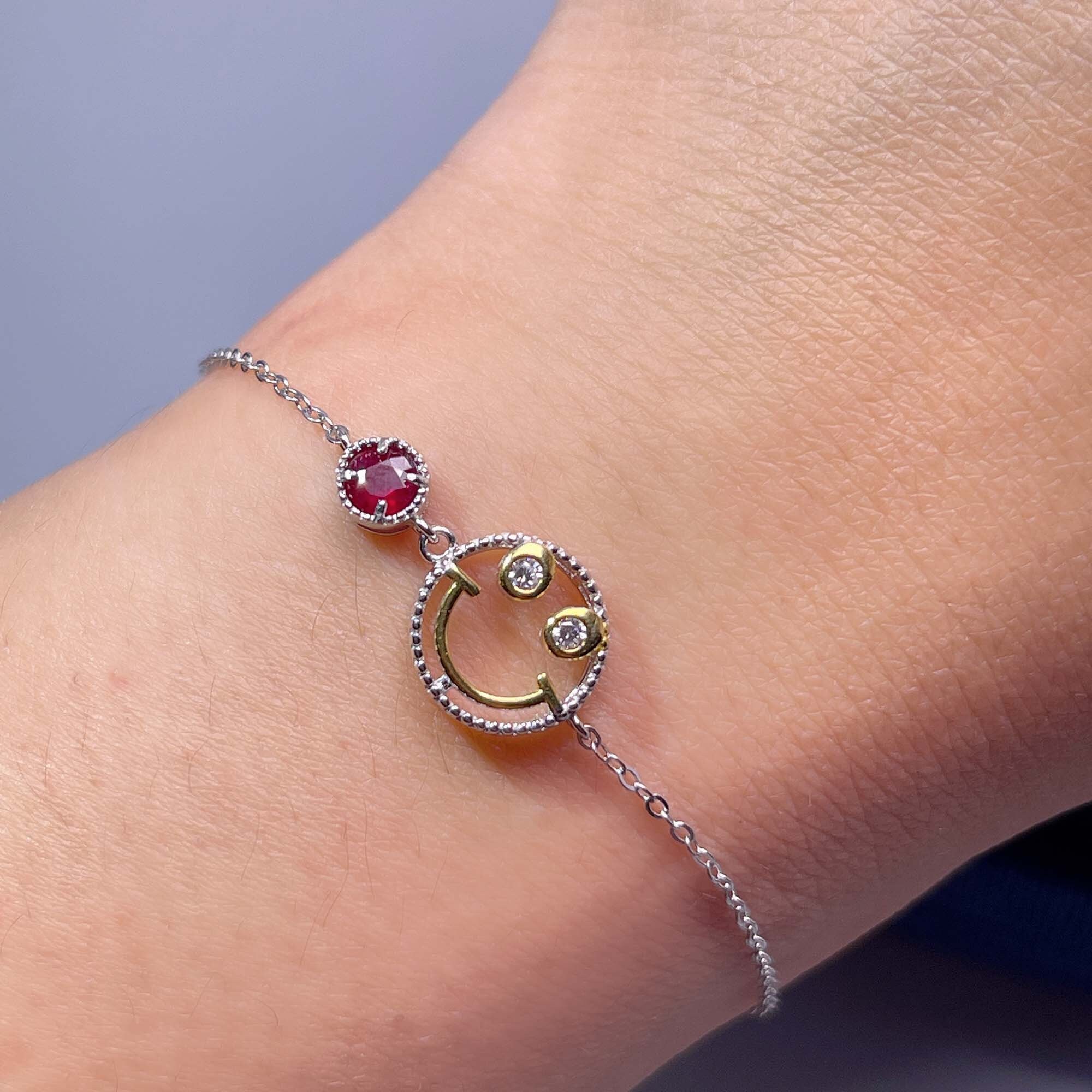 Smile Bracelet Sterling Silver Ruby Bracelet Lucky - Etsy