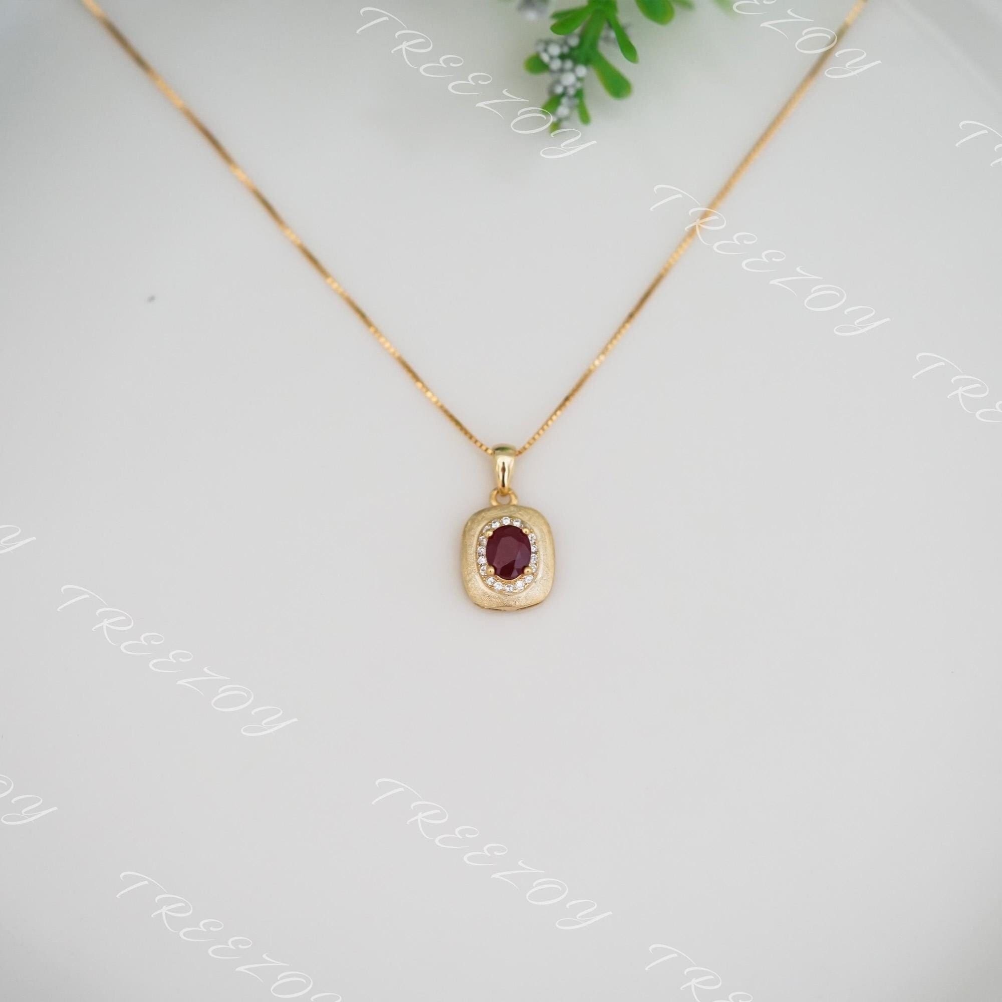 Genuine Ruby Necklace: 18K Gold Plated Sterling Silver, July Birthstone ...