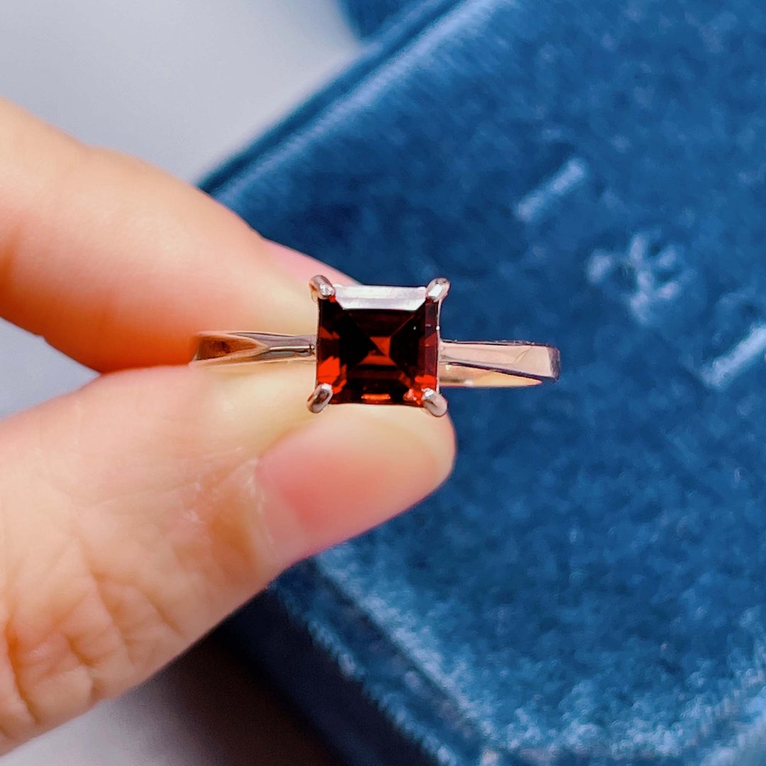 Handmade Garnet Ring Rose Gold Plated Ring Solitaire Ring - Etsy