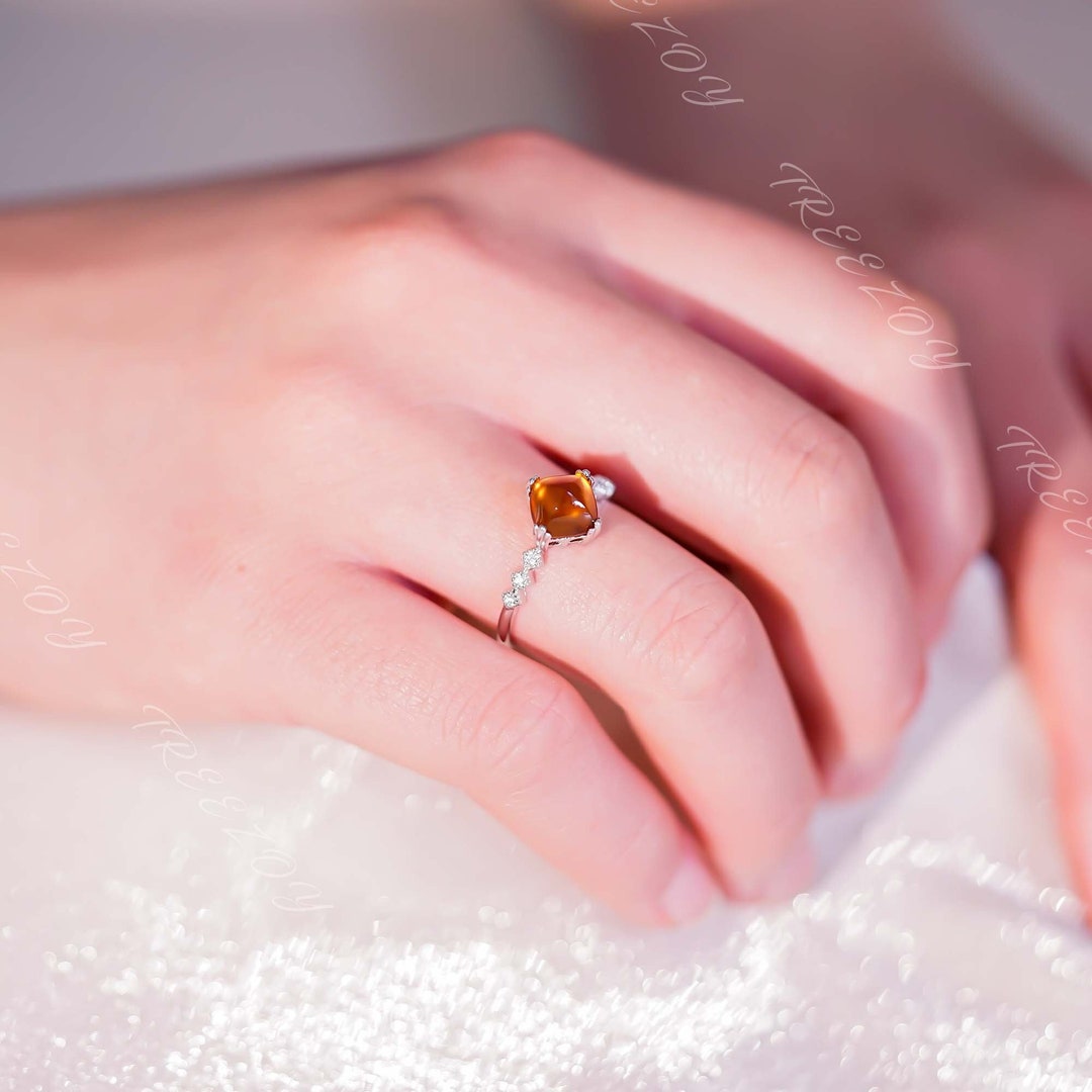Spessartine Garnet Ring, Sugar-loaf Cut Gemstone Ring, Real Organge ...