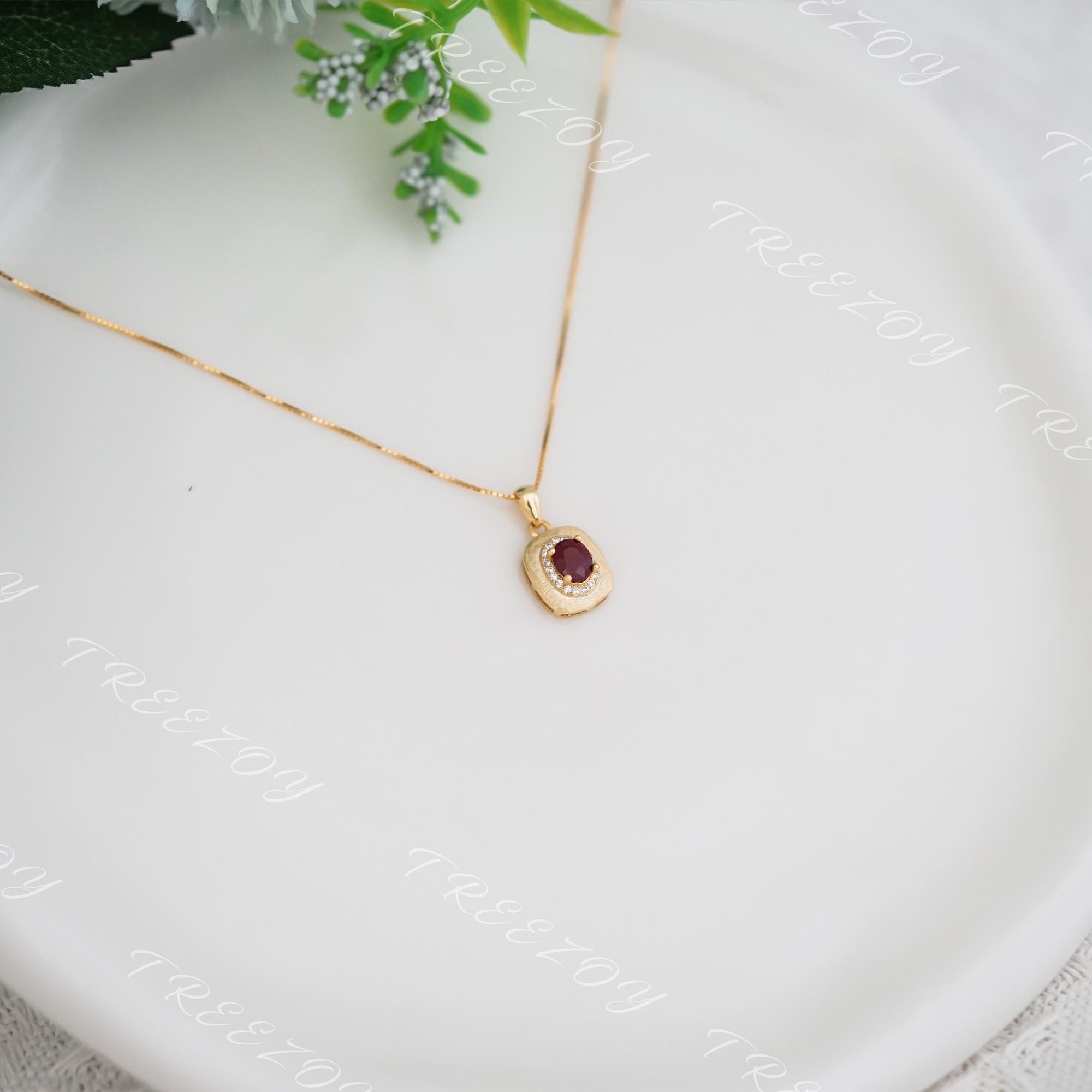 Genuine Ruby Necklace: 18K Gold Plated Sterling Silver, July Birthstone ...
