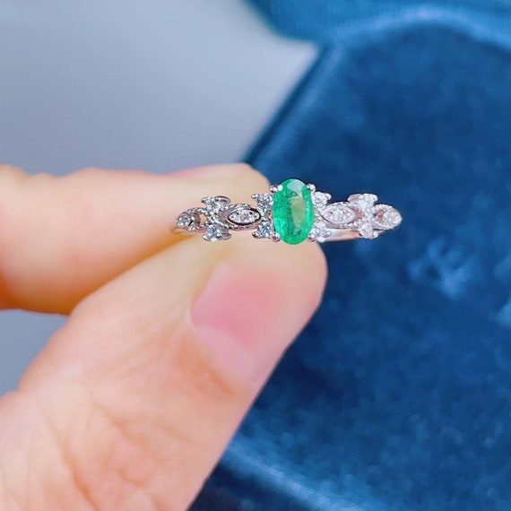 Simple Emerald Ring Handmade Stacking Ring Genuine Emerald | Etsy