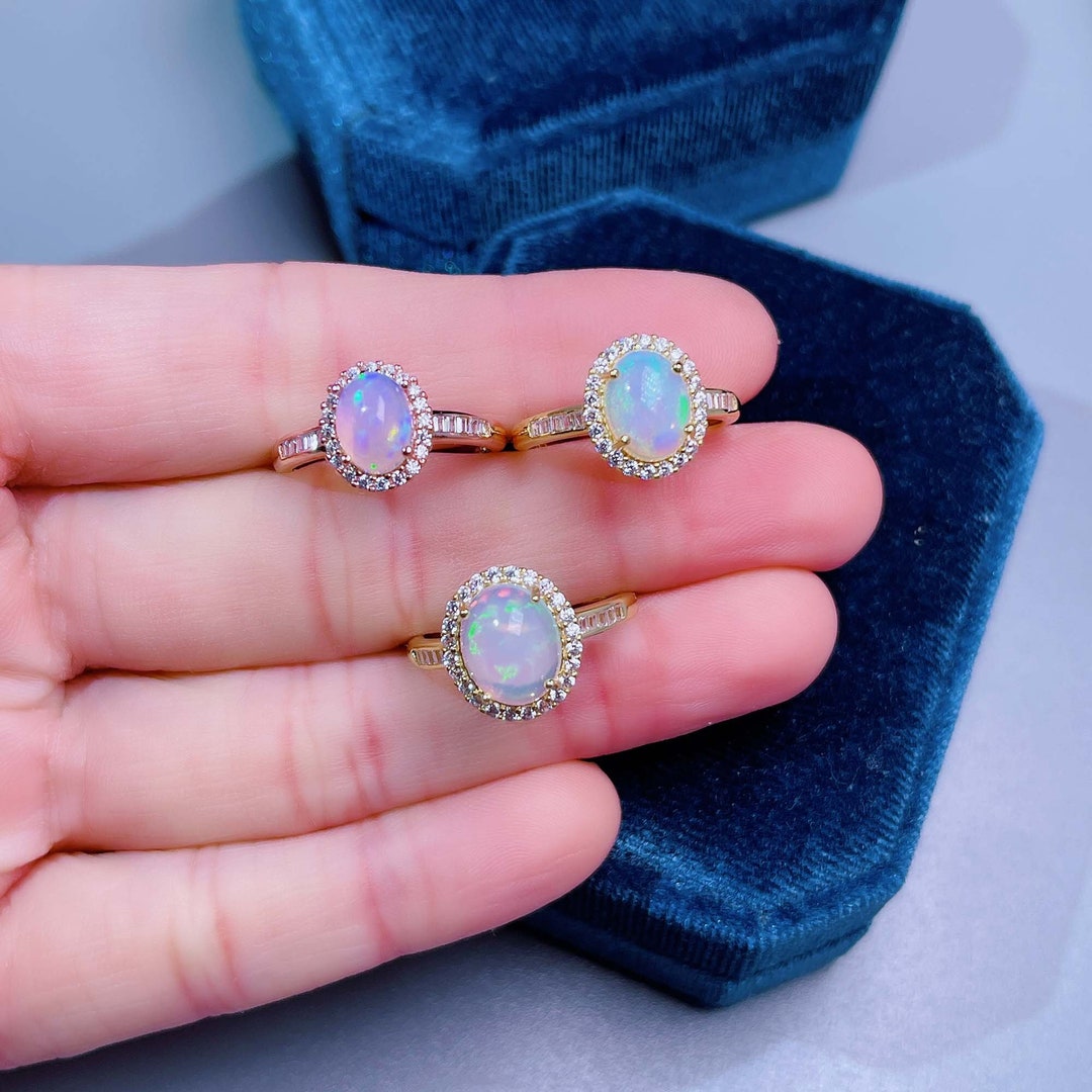 Natural Opal Ring | Real Rainbow Opal Ring | Genuine Oval Opal Stone ...