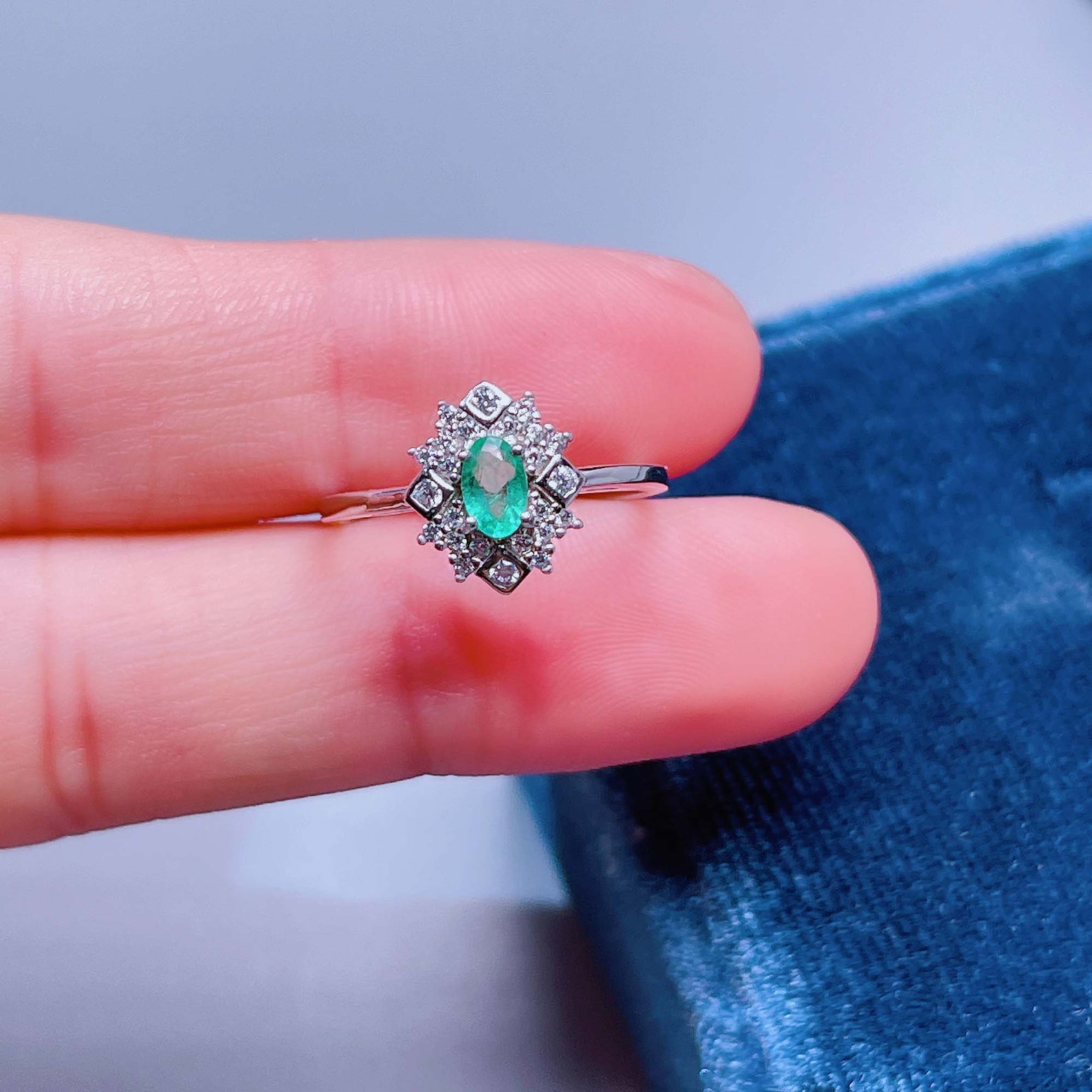 Genuine Emerald Ring, 35mm Natural Emerald, Dainty Sterling Silver Ring ...