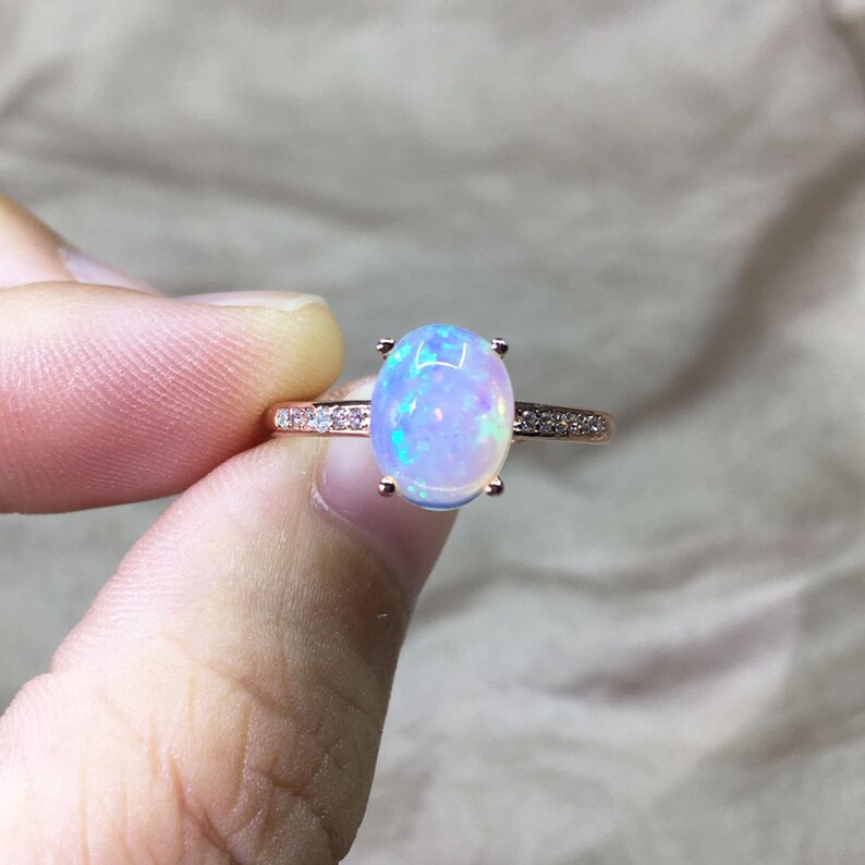 Natural Oval Opal Fire Ring 79mm October Birthstone Blue | Etsy